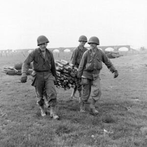 Treadway bridge crossing the Rhine river on end of March, 1945 at Wesel ...