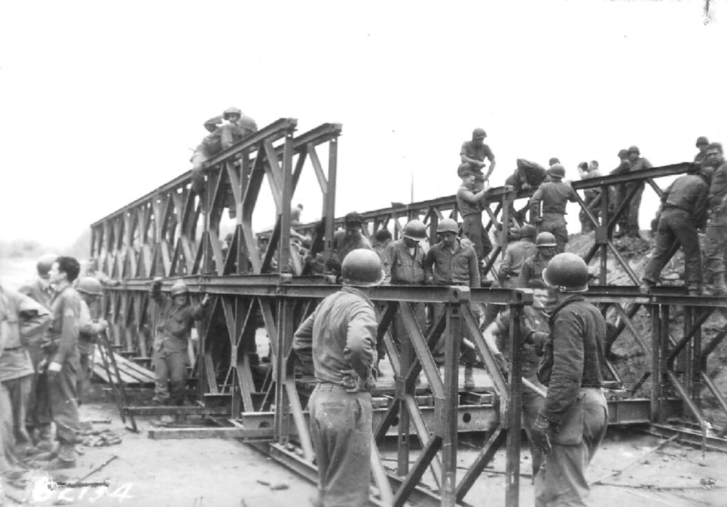 140 Ft Double Double Bailey bridge across the “Albert Canal”, at Canne ...