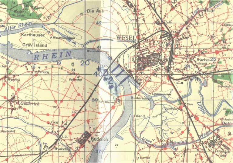Treadway bridge crossing the Rhine river on end of March, 1945 at Wesel ...
